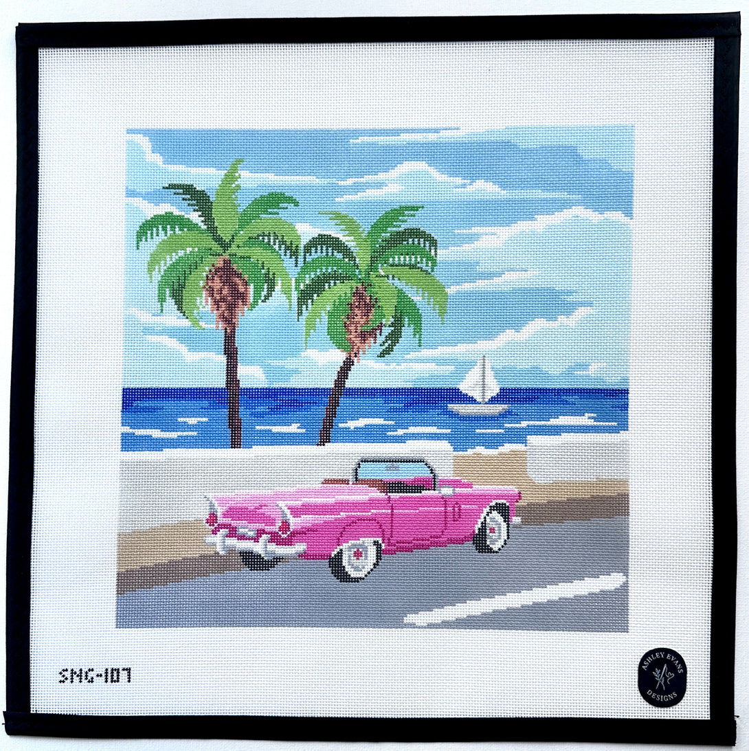 Top Down, No Plans – Hand Painted Pink Convertible Needlepoint Canvas ...
